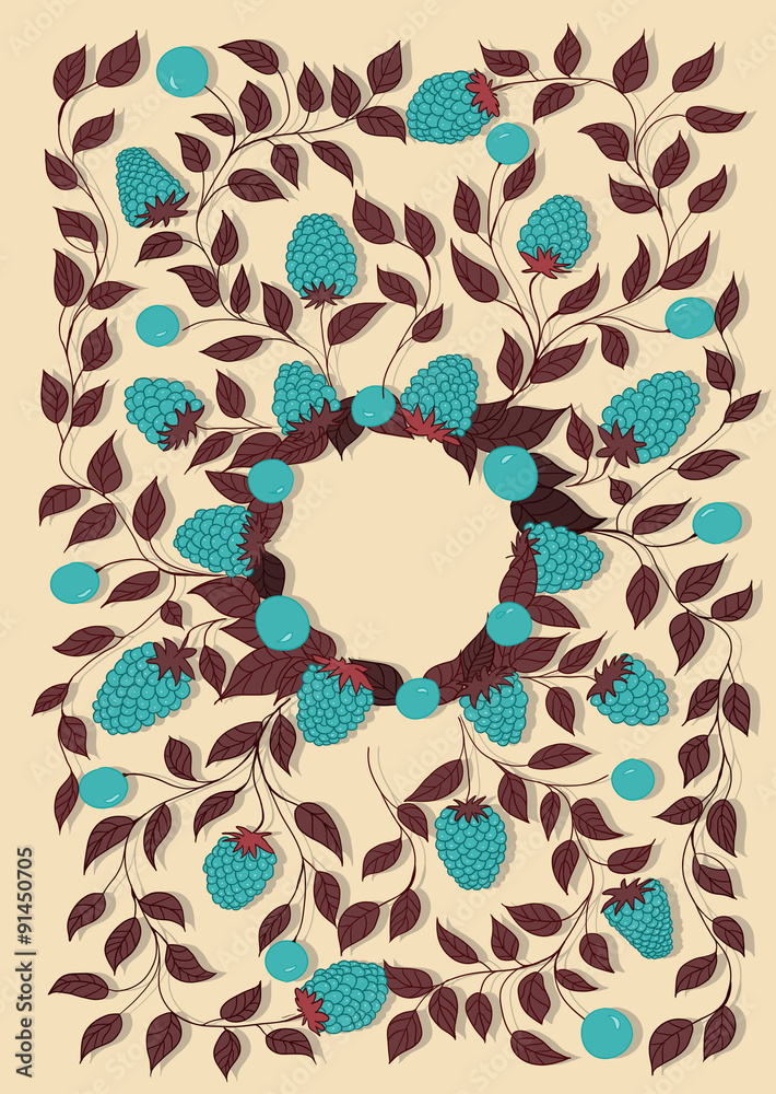 Vintage blue raspberry card Stock Vector | Adobe Stock