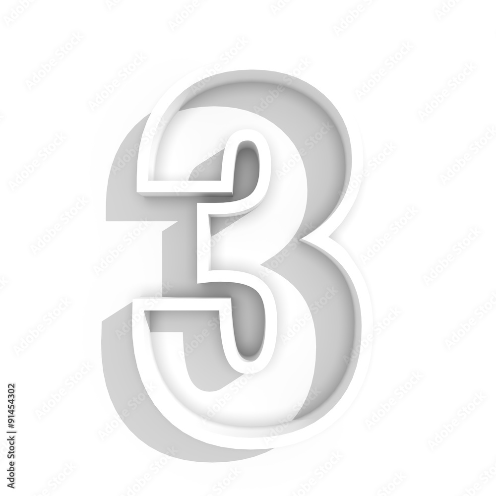 white isolated number 3 three in white background with shadow Stock ...