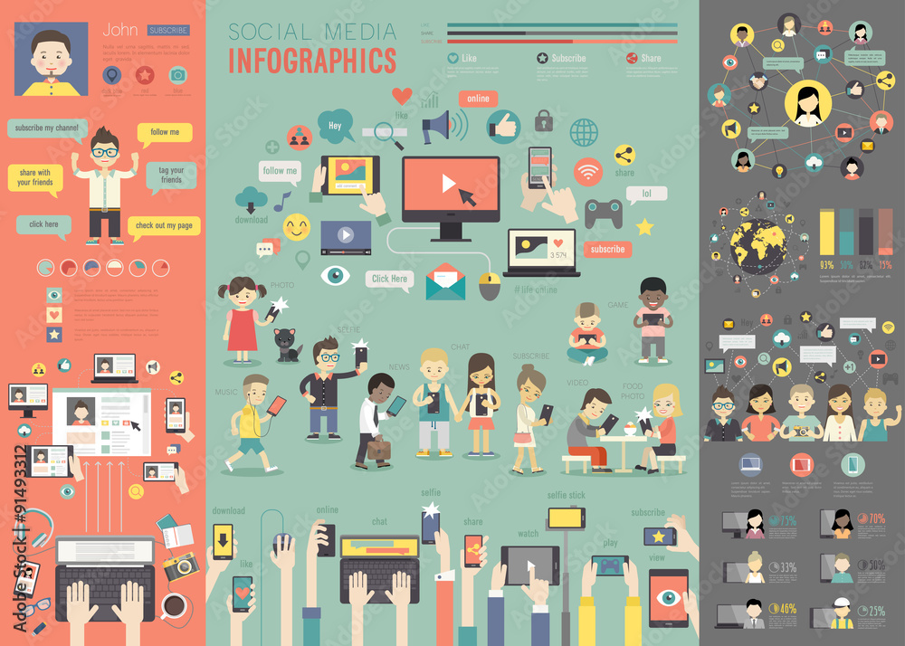 Social Media Infographic set with charts and other elements. Stock ...