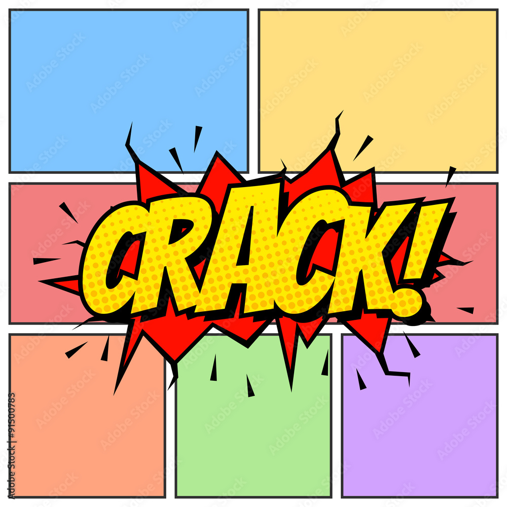 Crack Comic Book Cartoon Background Though Speech Scream Bubble Effects Onomatopoeia Halftone ...