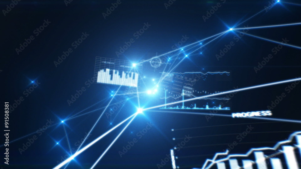 Beautiful Flight through Futuristic Network with Numbers and Graphs. HD ...