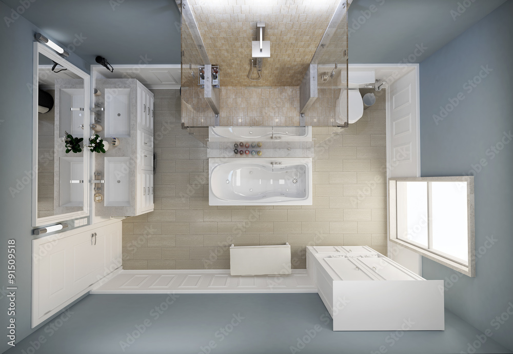Bathroom top view floor plan Stock Illustration | Adobe Stock