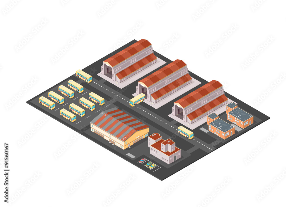 Isometric Bus Depot icon illustration - A vector illustration of an ...