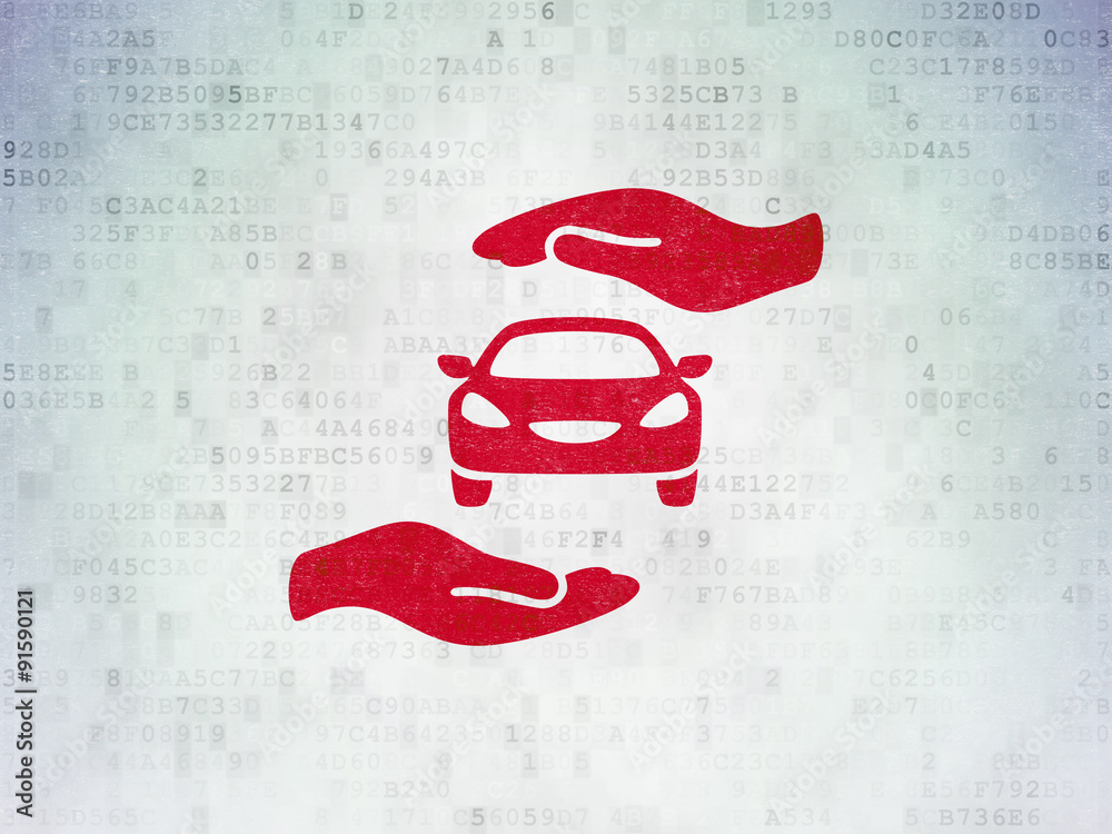 Insurance concept: Car And Palm on Digital Paper background Stock ...