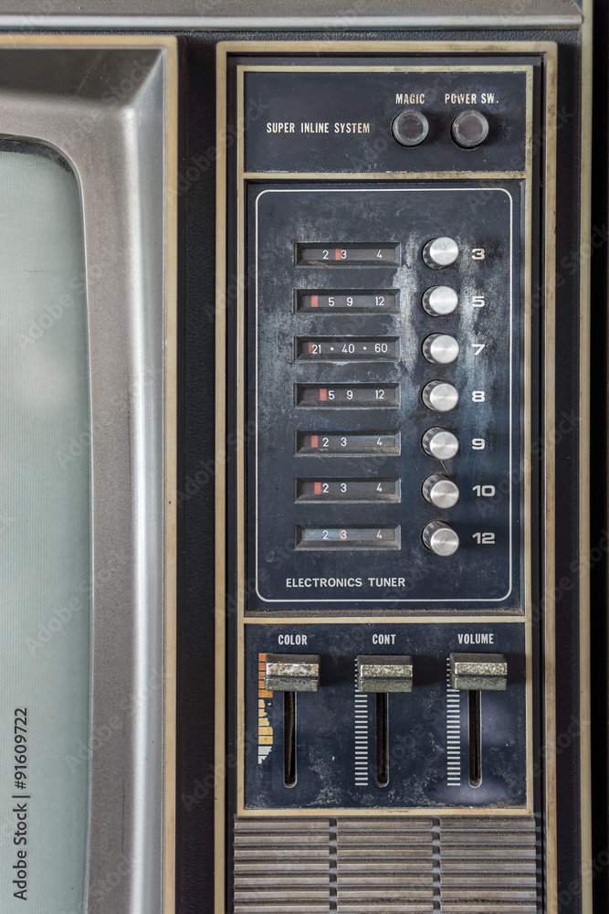 Control panel of old classic color analog television. It has channel ...
