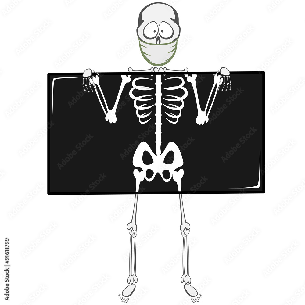 Skeleton Buddy - A funny m.d. skeleton in medical mask is holding an x ...