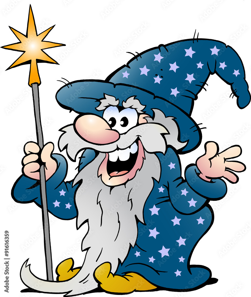 Vector Cartoon illustration of a Happy Old Wizard Magic Man Stock ...