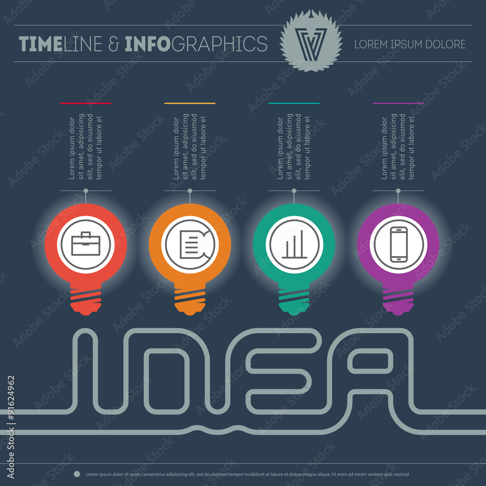 Timeline how to create a creative idea in 4 steps. Infographic w Stock ...