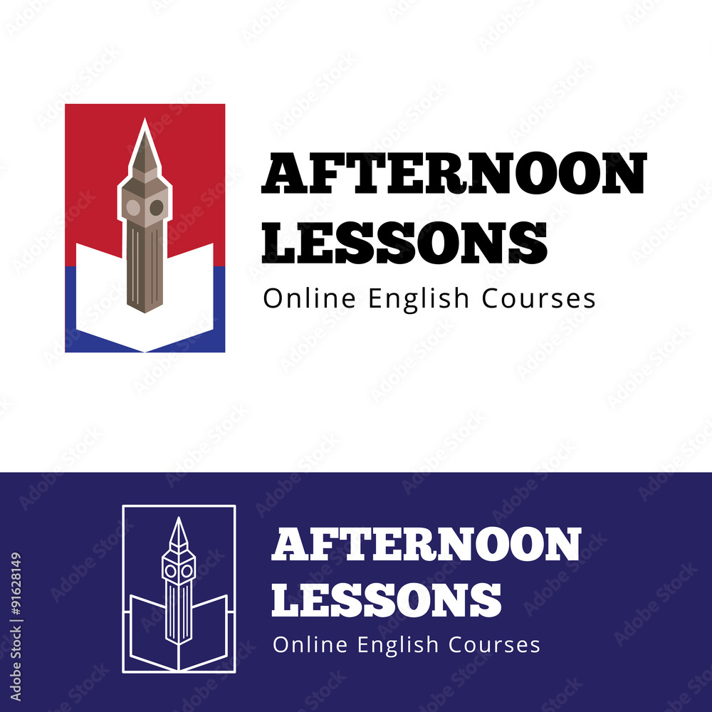 Vector english courses logo concept with big ben and open book. Stock ...