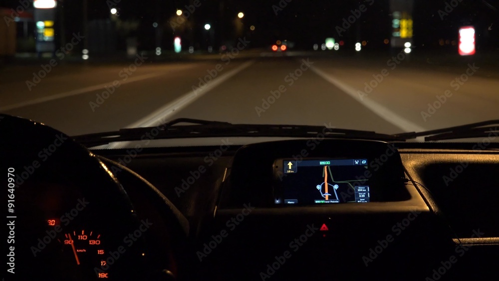 Vidéo Stock Car driving on highway at night with illuminated dashboard ...