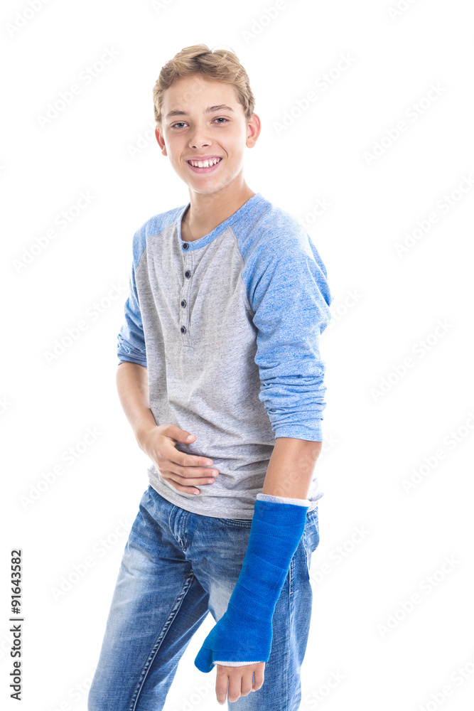 Blue cast on hand and arm isolated on white background Stock Photo ...