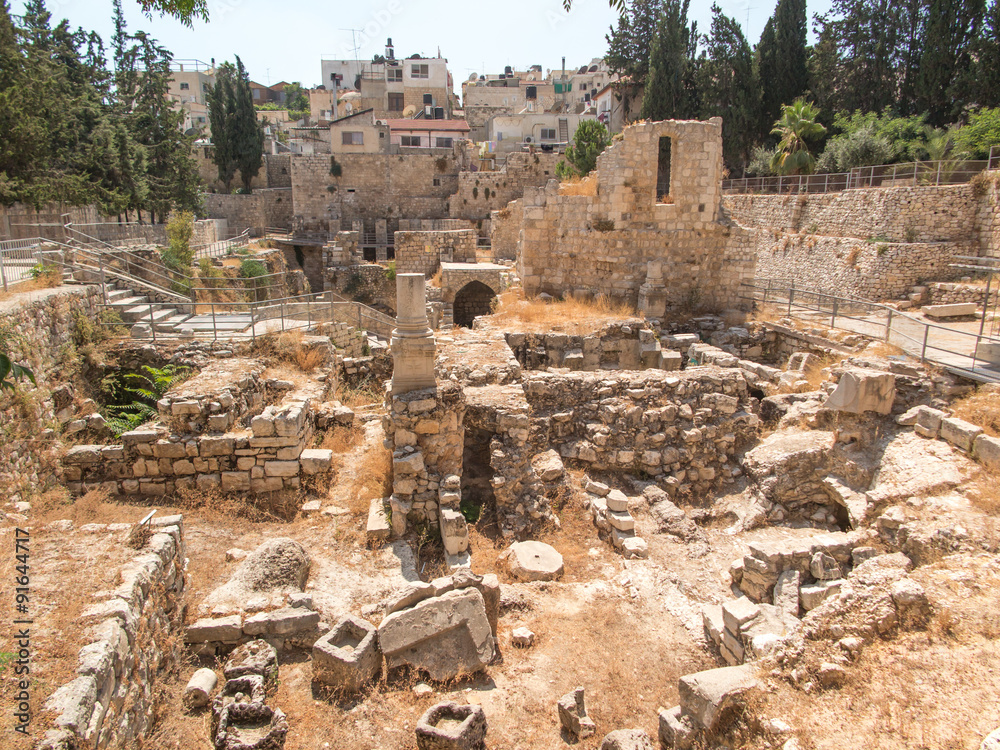 Ancient Pool of Bethesda ruins. Old City of Jerusalem Stock Photo ...