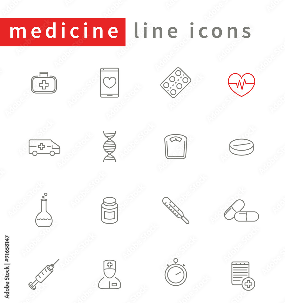 medicine, health care, pharmaceutics line icons pack, vector ...