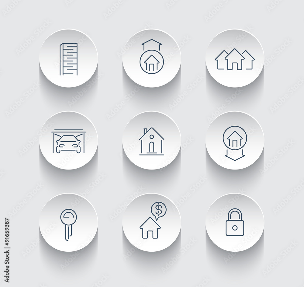 Real estate, line round icons, vector, eps10 Stock Vector | Adobe Stock