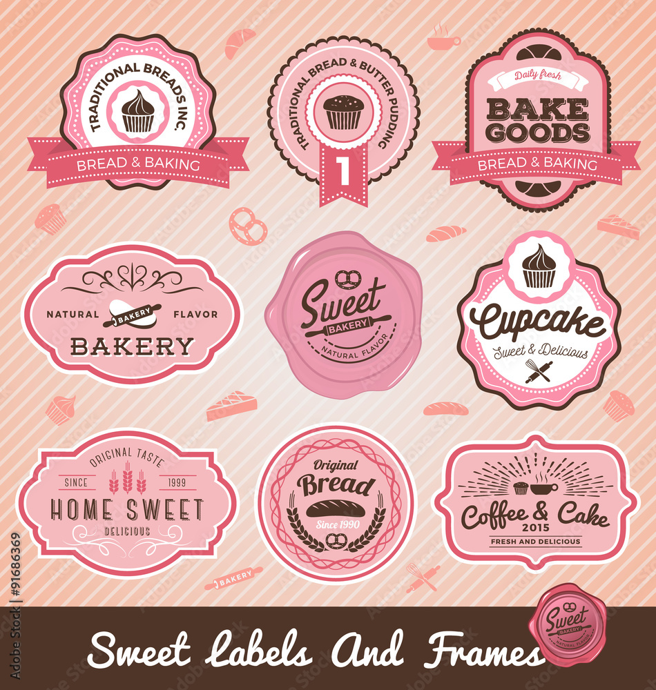 Set of sweet bakery and bread labels design for sweets shop, bakery ...