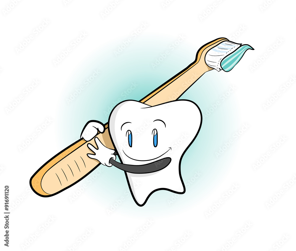 Tooth and Toothbrush, a hand drawn vector illustration of a cartoon ...