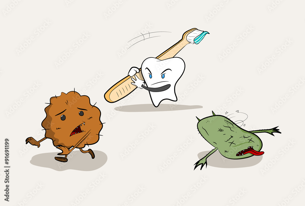 Tooth Fighting Bacteria, a hand drawn vector illustration of a tooth ...
