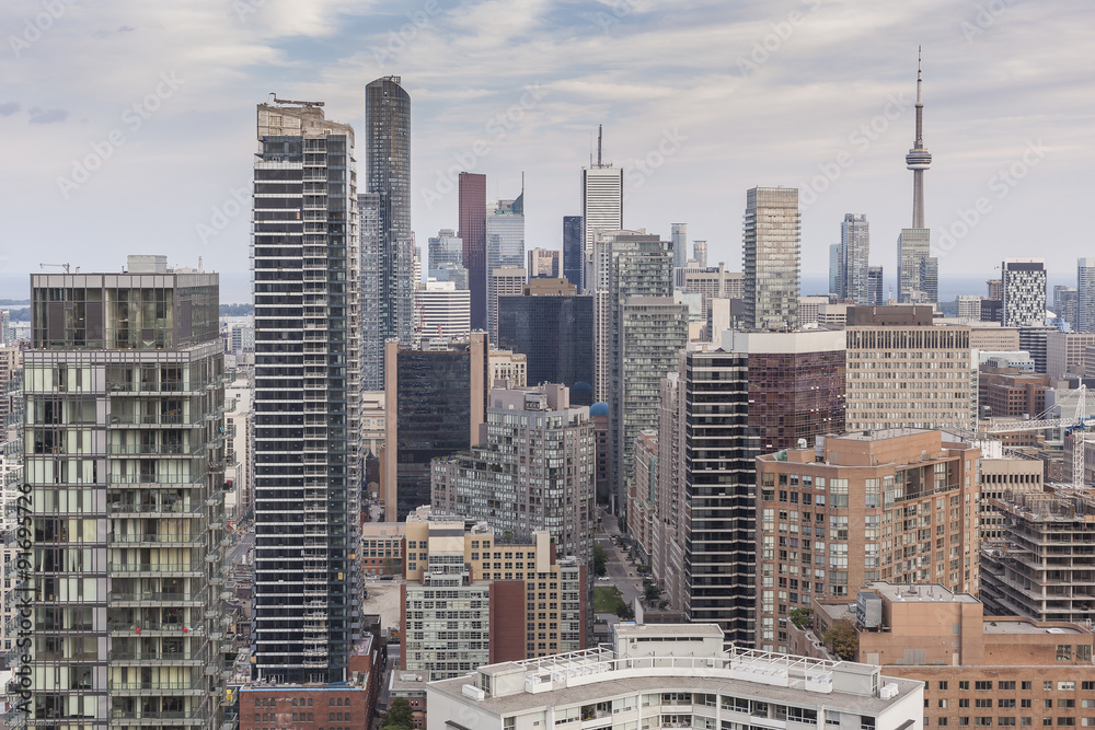 Cluster of high-rise buildings in Downtown Toronto on the background of ...