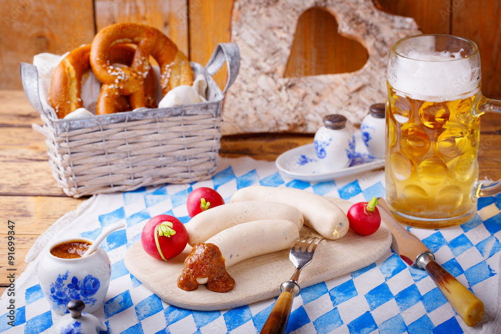 Oktoberfest - Weißwurst, Bier und Brezel Stock Photo | Adobe Stock