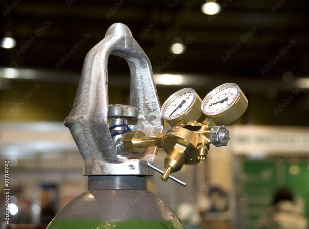 Gas cylinder tank with gauge regulators manometers Stock Photo | Adobe ...