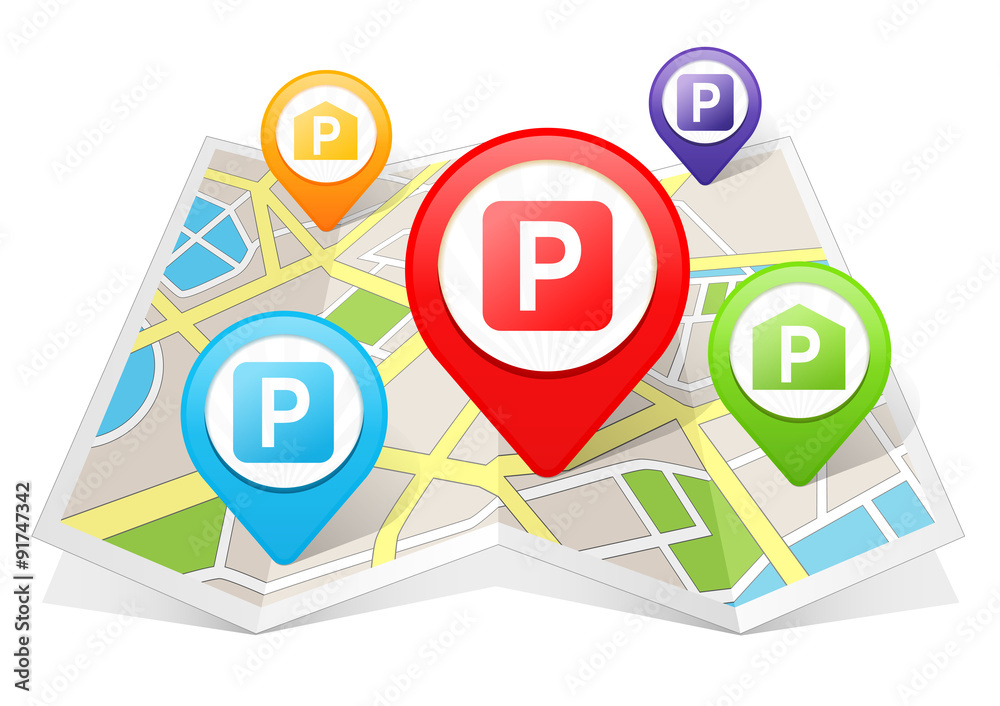 Parking Map pointer Location Destination on map Stock Illustration ...