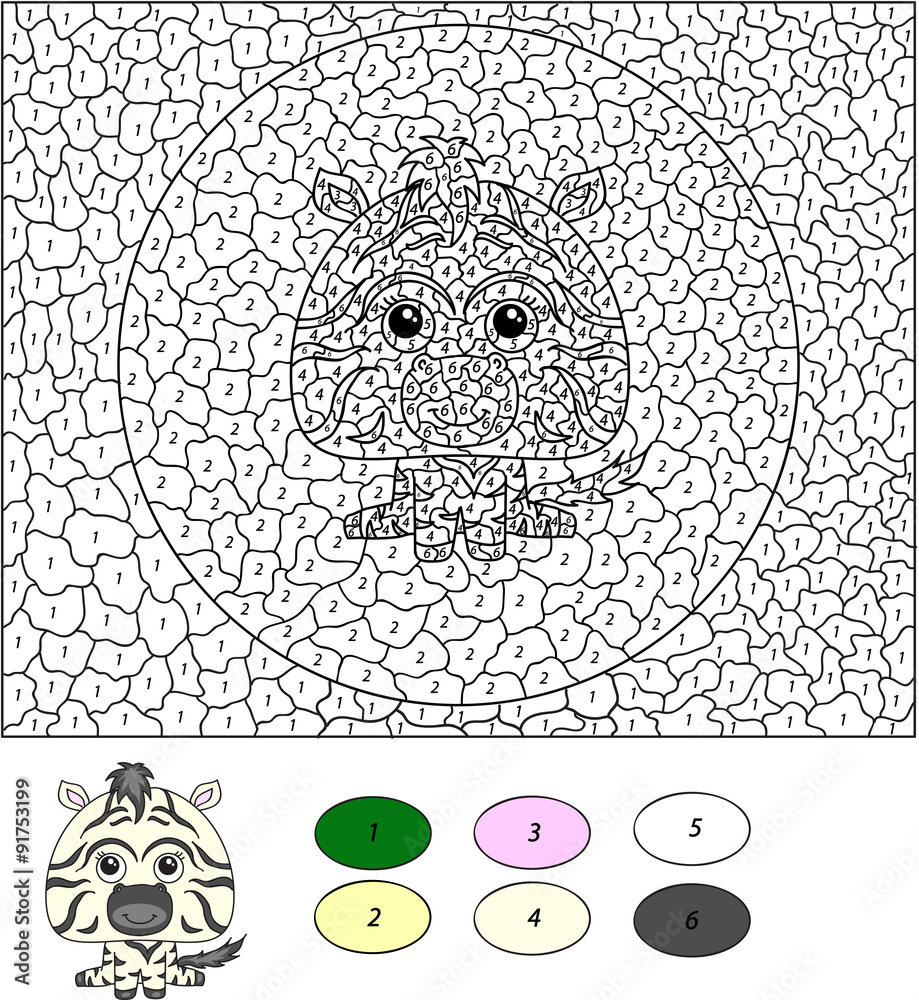 Color by number educational game for kids. Cartoon zebra. Vector Stock ...