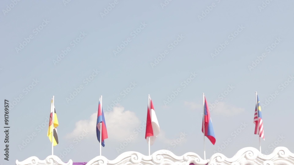 national flags of Southeast asia countries ( ASEAN ) waving atop, blue ...