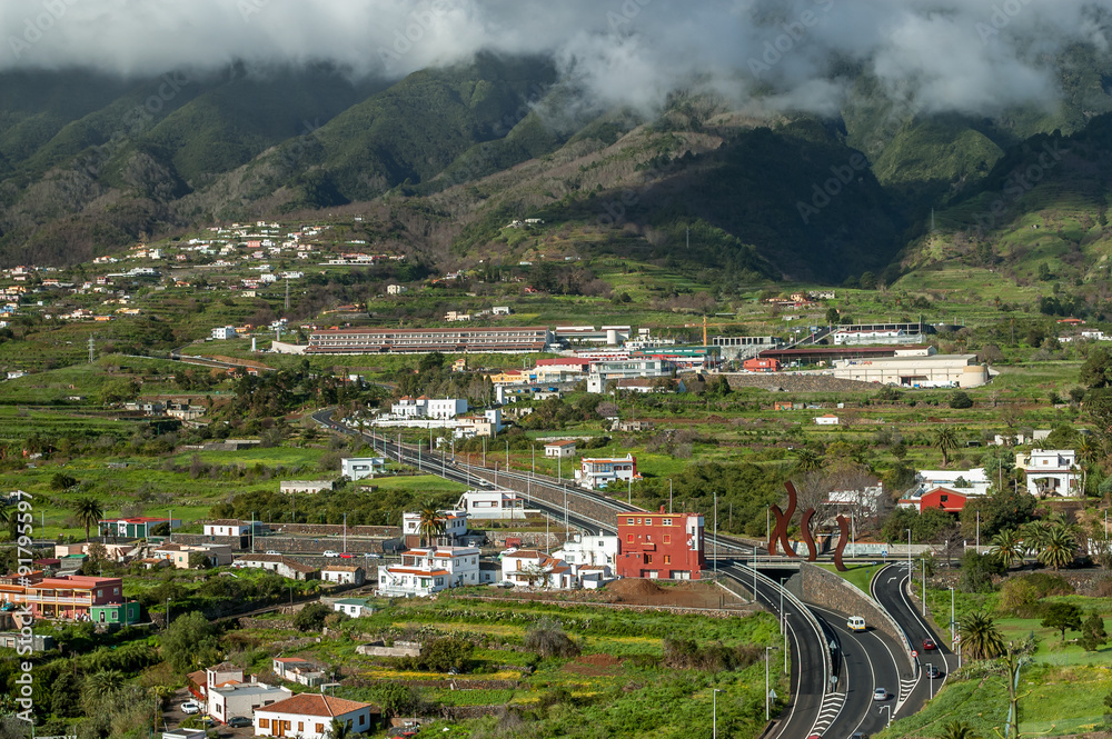 View of Brena Alta and the foothills of Cumbre Nueva from Mirador de la ...