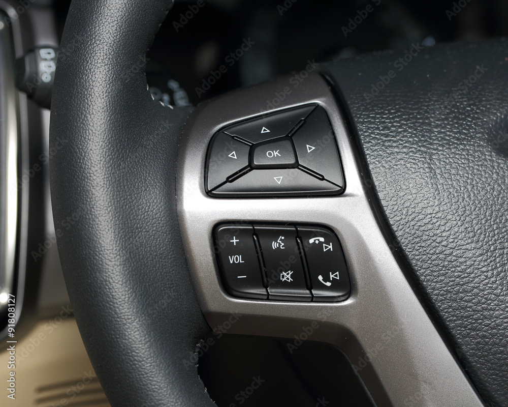 multi control buttons on the steering wheel of a modern car Stock Photo ...