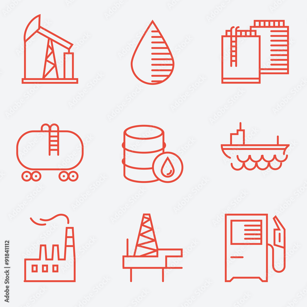 Oil and gas icons, thin line style, flat design Stock Vector | Adobe Stock