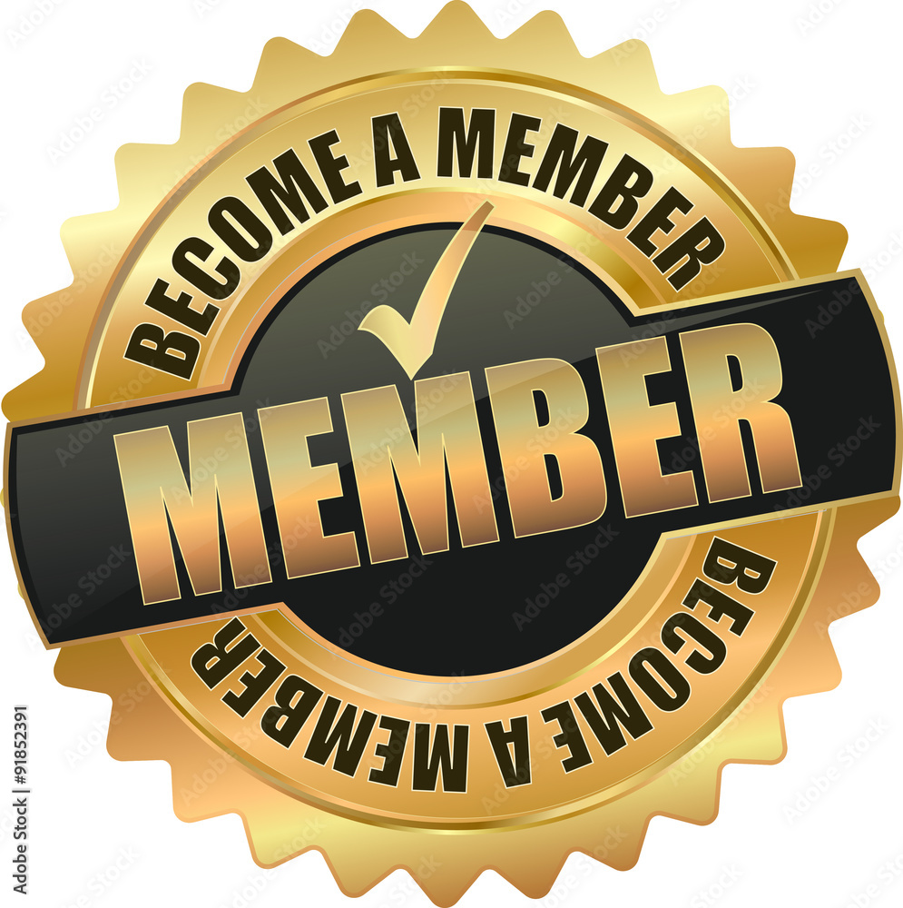 golden shiny vintage member 3D vector icon seal sign button shield star ...