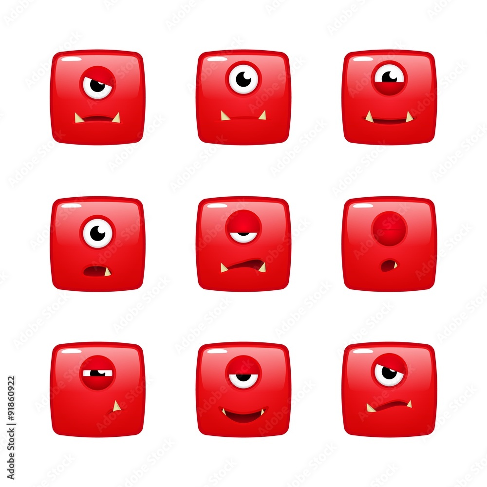 Red Square Monster's Emotions Sprite Sheets Stock Vector | Adobe Stock