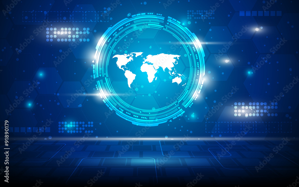 vector abstract world map hi tech perspective sci fi concept background Stock Illustration ...