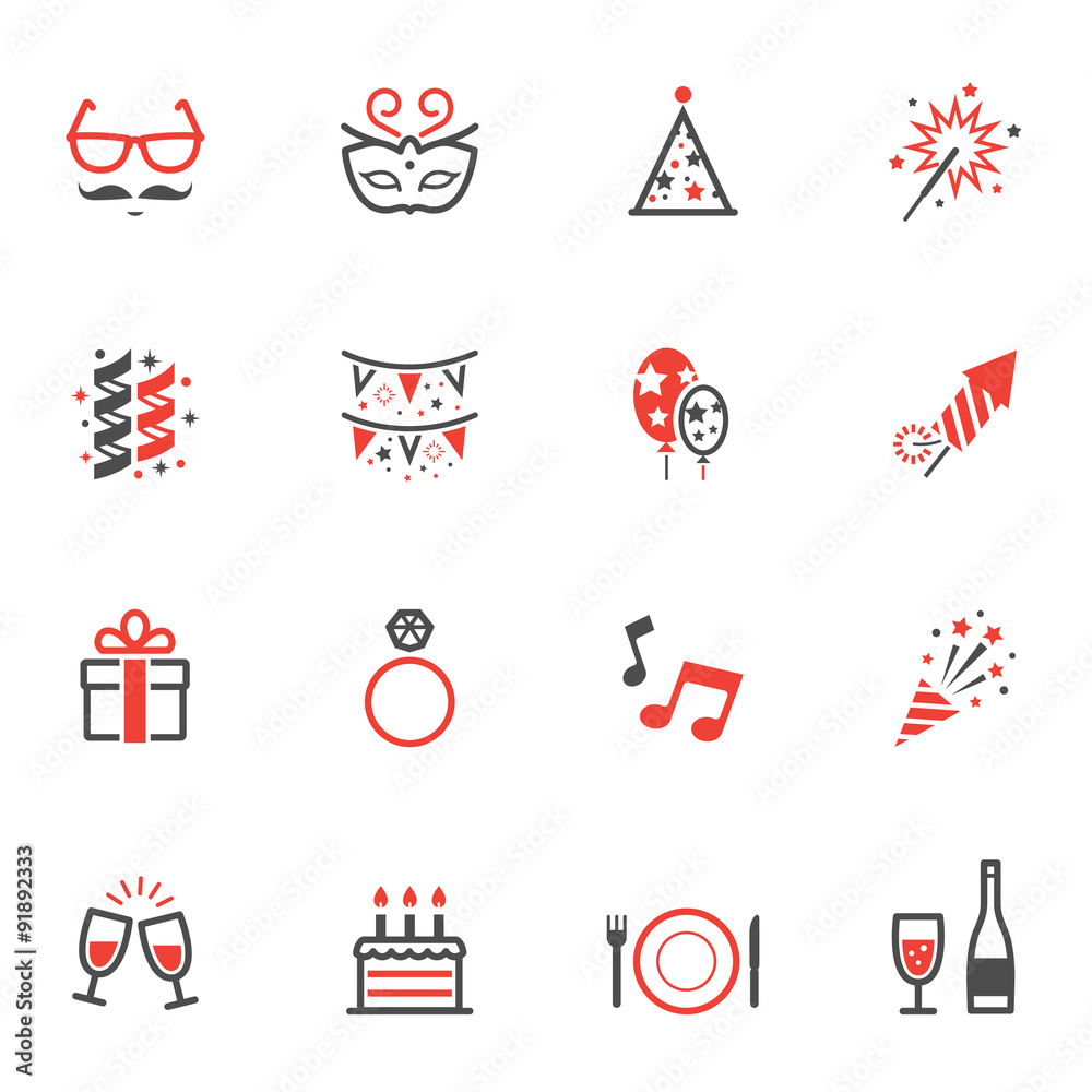 Celebration Icons and Party Icons Stock Vector | Adobe Stock