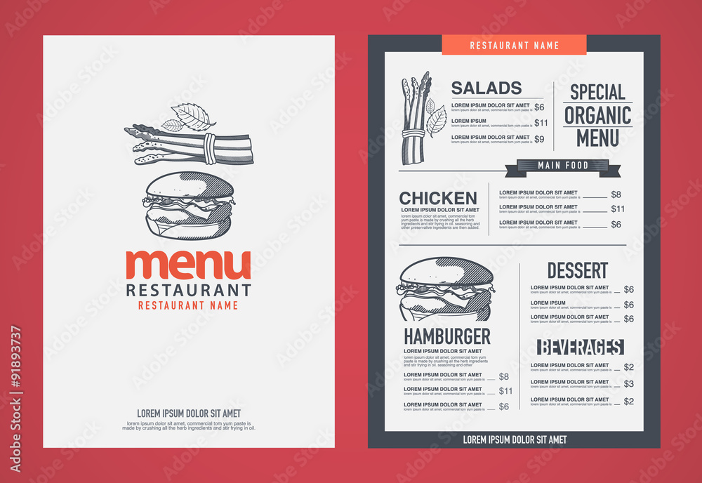 Hipster restaurant menu design. Stock Vector | Adobe Stock
