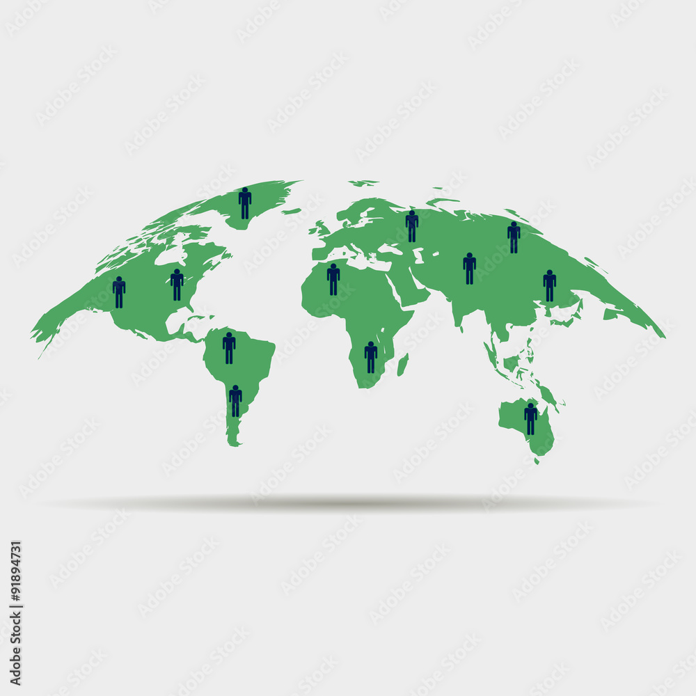 curved world map with silhouettes of men Stock Vector | Adobe Stock
