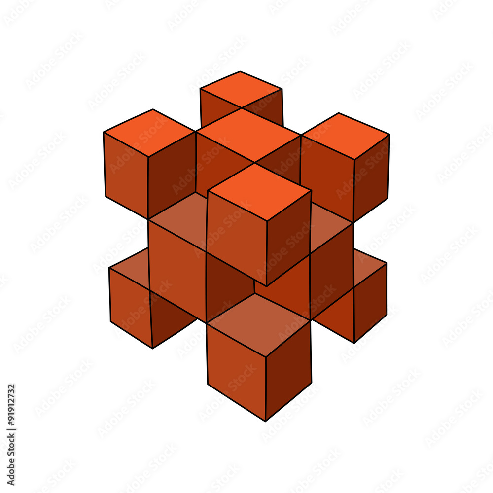 Abstract hand-drawn 3d cube logo or design template. Vector graphics ...