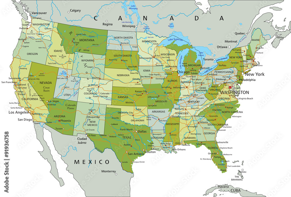 Highly detailed editable political map with separated layers. United ...
