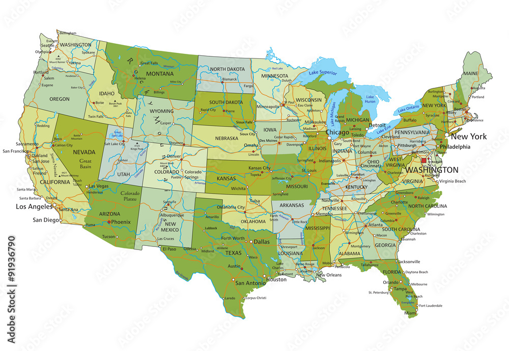 Highly detailed editable political map with separated layers. United ...