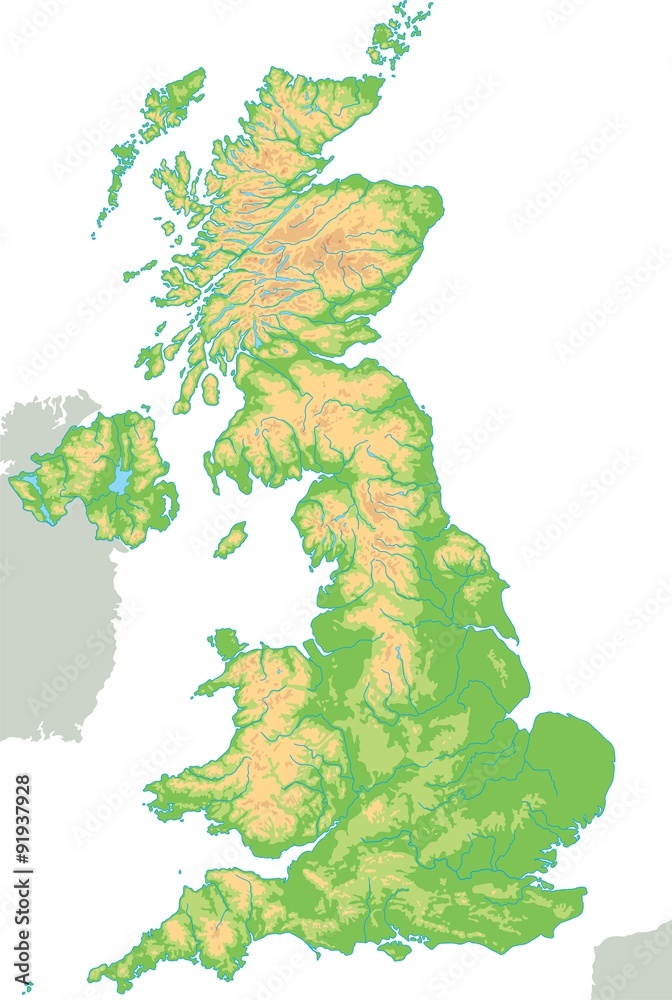 High detailed United Kingdom physical map. Stock Vector | Adobe Stock