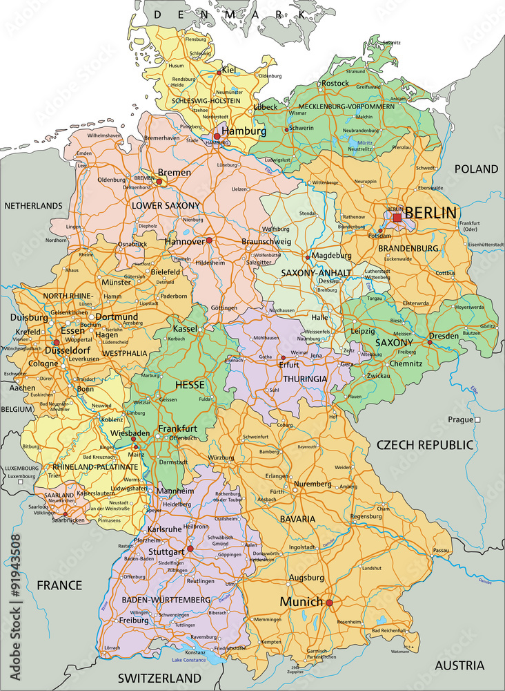 Germany - Highly detailed editable political map with separated layers ...