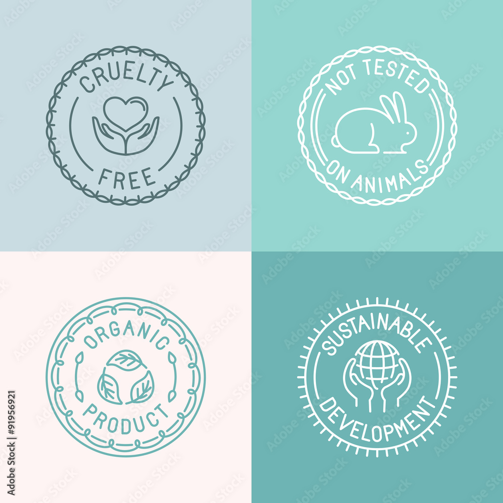 Vector set of badges and emblems in trendy linear style for orga Stock ...