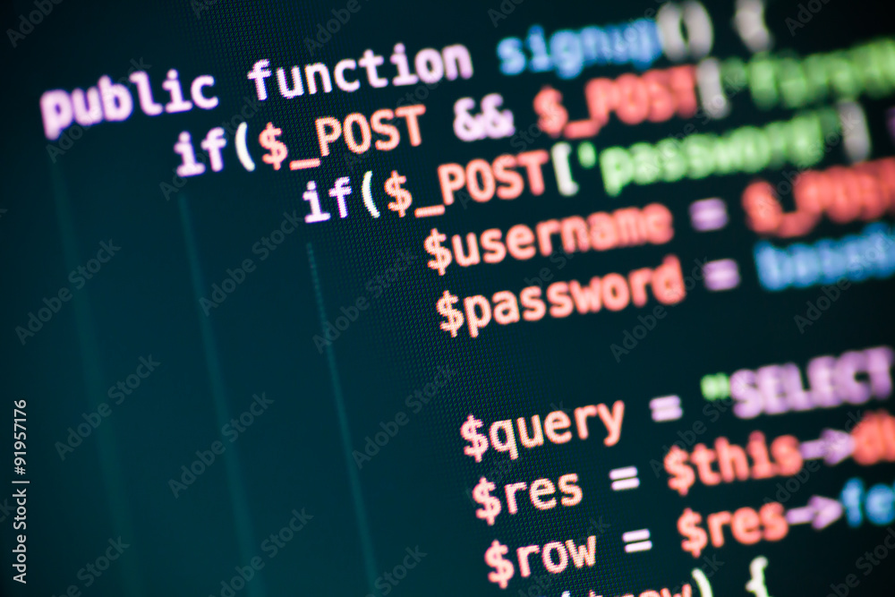 PHP code lines on a monitor Stock Photo | Adobe Stock