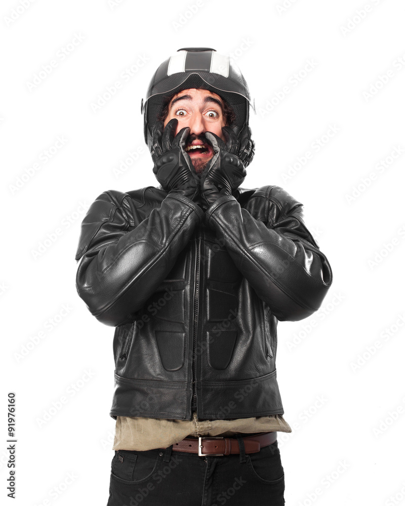 scared biker worried foto de Stock | Adobe Stock