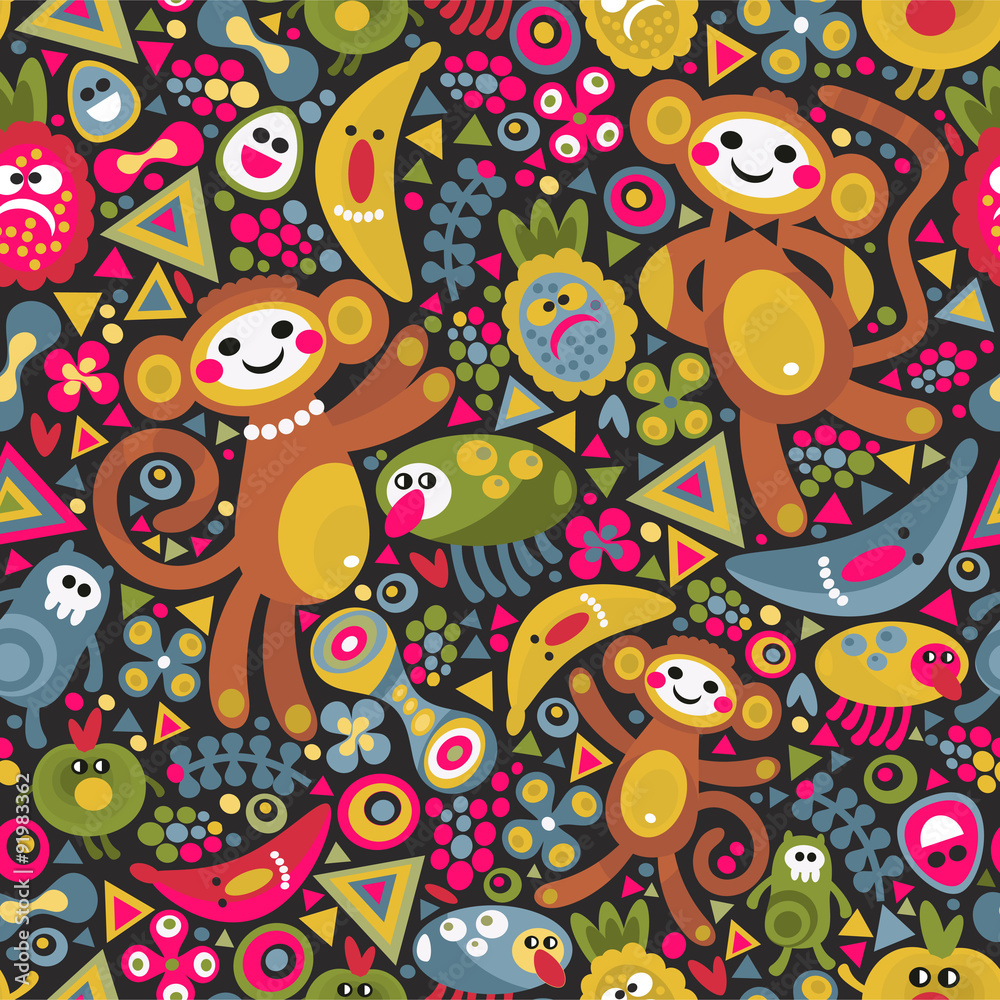 Cute monkey seamless texture. Vector colorful pattern for you ...