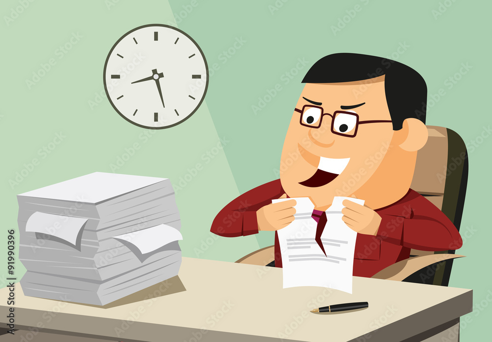 Angry businessman ripping contract. Contract termination. Simple ...