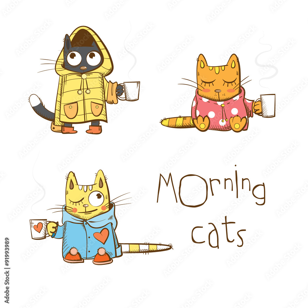 Morning cats set. Vector image. Stock Vector | Adobe Stock