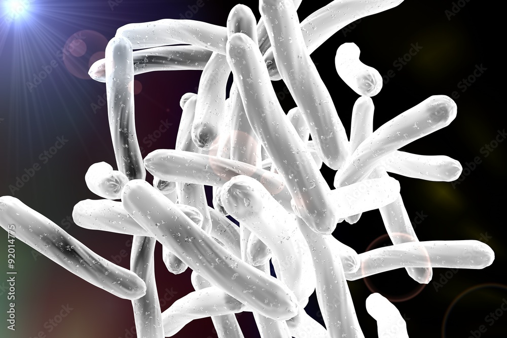 Bacterium. Microscopic view of bacterium Mycobacterium tuberculosis on ...