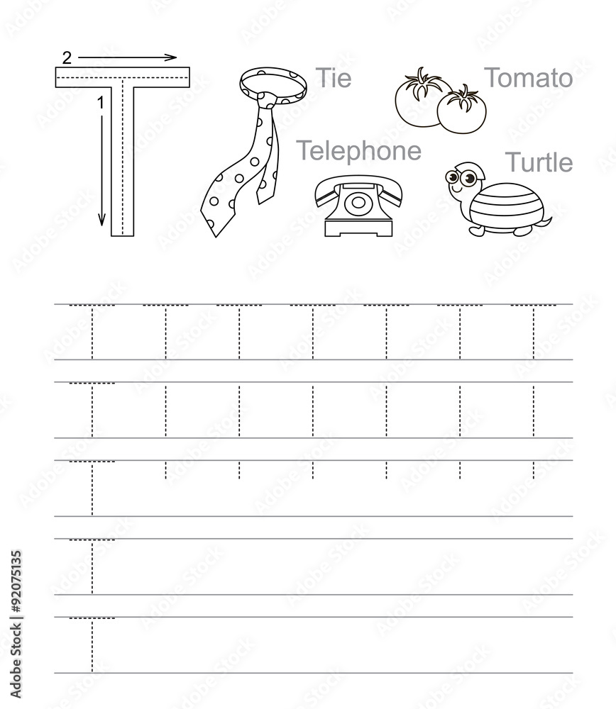 Letter T. Learn handwriting. Stock Vector | Adobe Stock