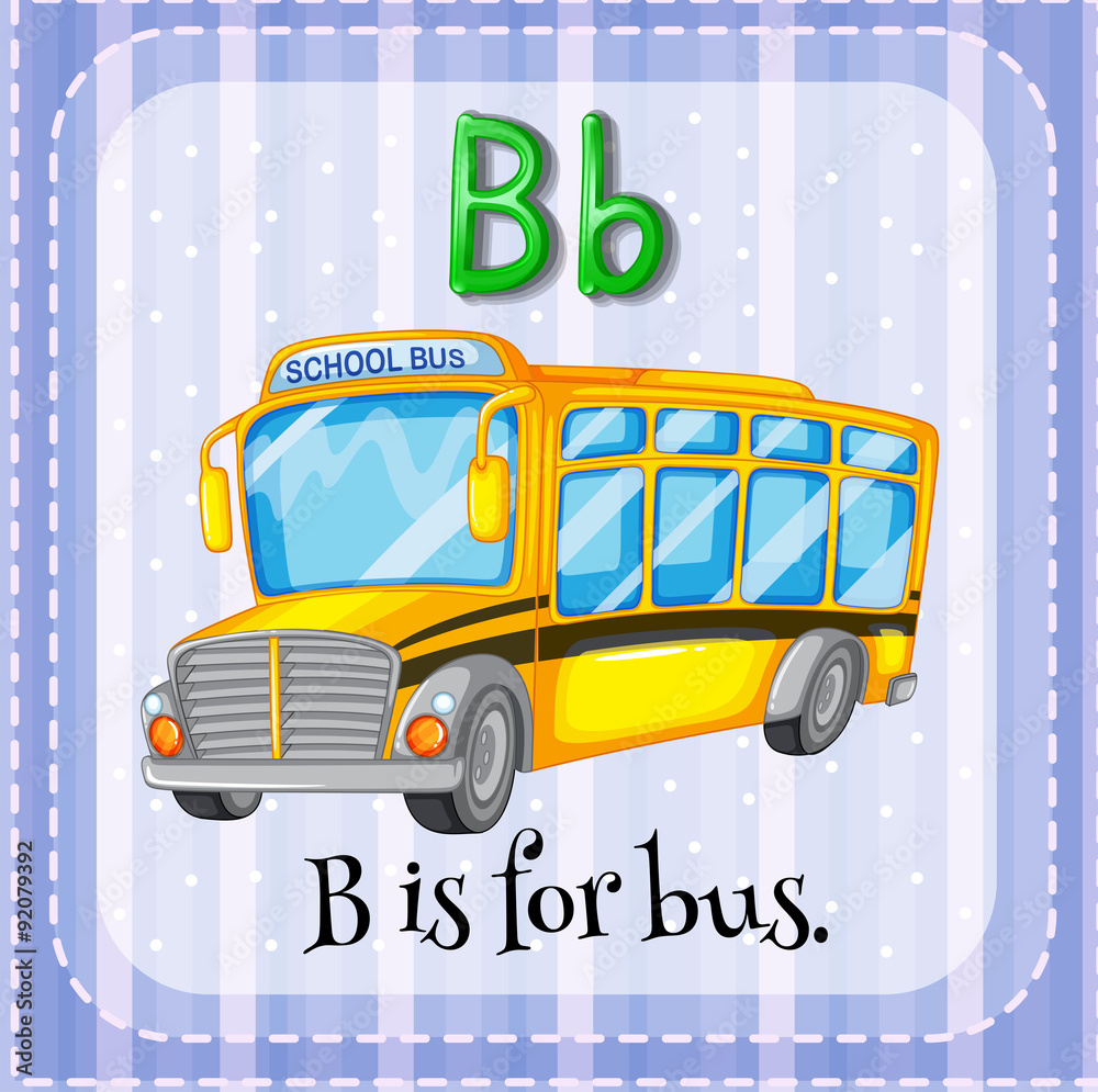 Flashcard letter B is for bus. Stock Vector | Adobe Stock